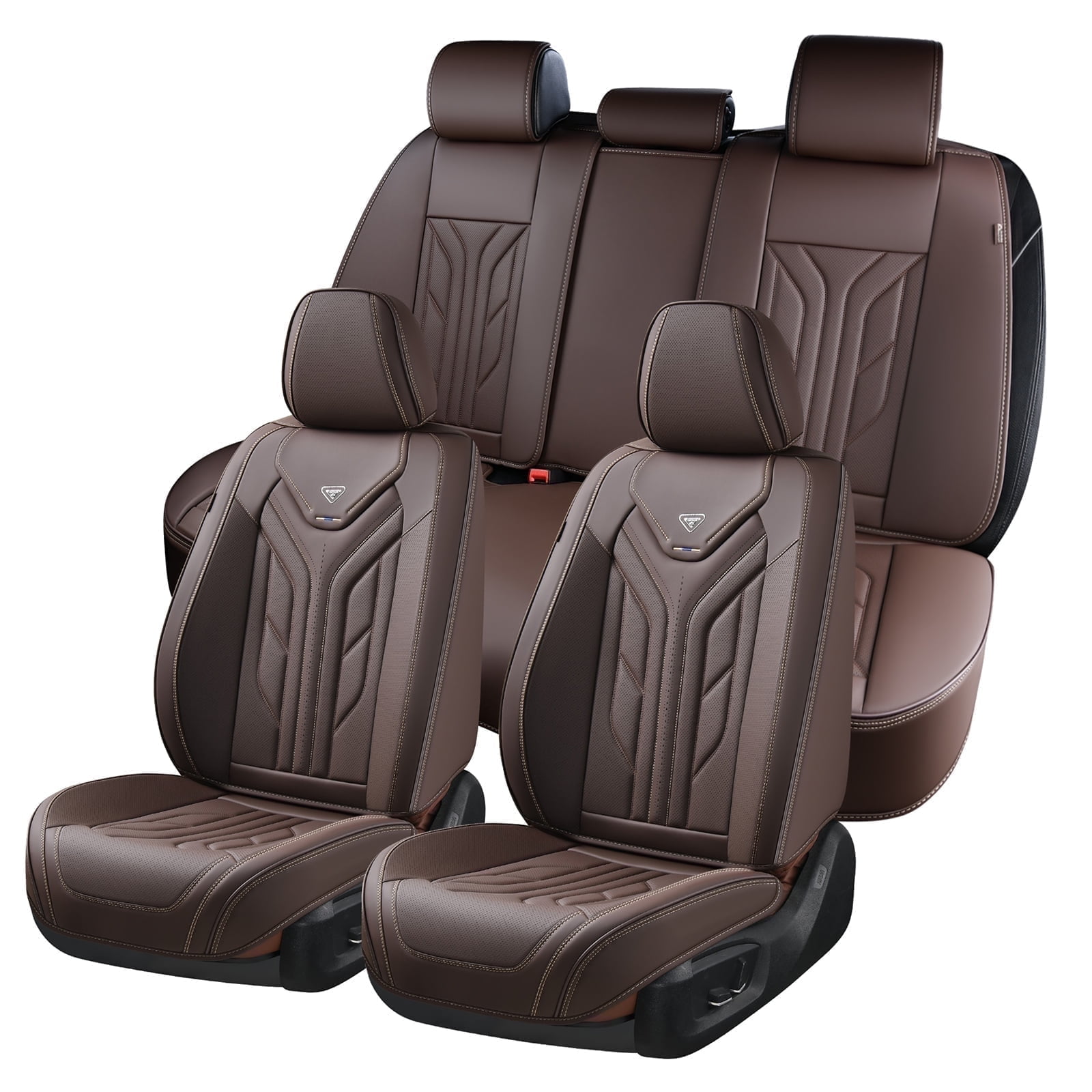 Coverado Car Seat Covers Full Set, Waterproof Faux Leather, Universal ...