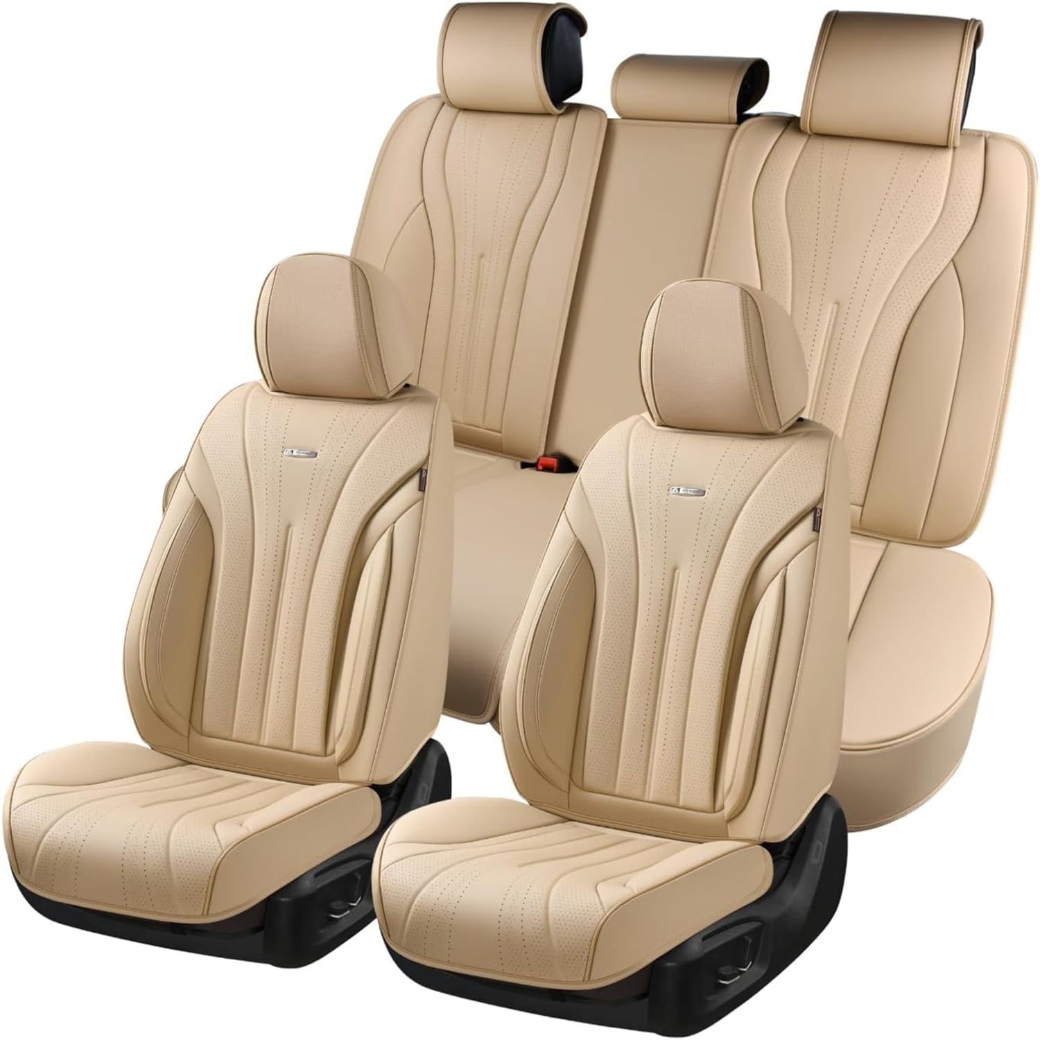 Coverado Full Set Car Seat Covers, Waterproof Faux Leather Front and ...