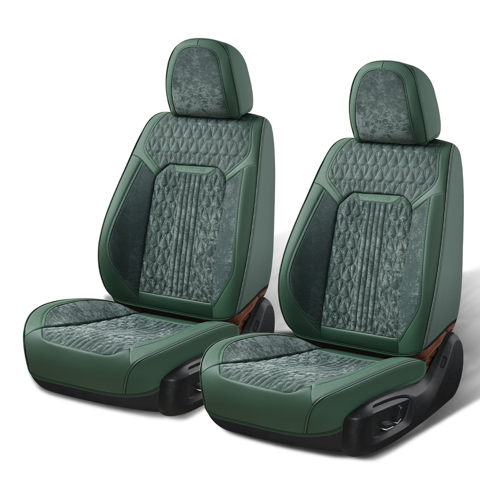 Coverado Green Front Car Seat Covers, Faux Leather & Flannel Auto Seat ...