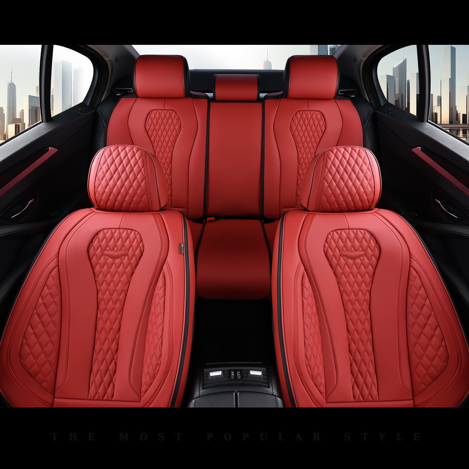 Coverado Leather Car Seat Covers Full Set, 5 Seats Red Front and Rear ...