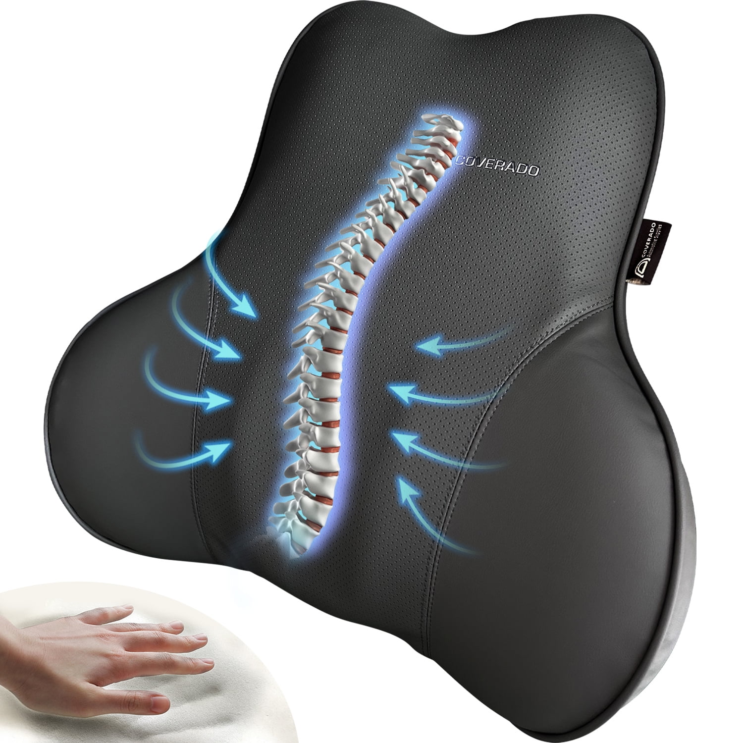 Coverado Lumbar Support Pillow, for Office Chair, Car, Leather Back ...