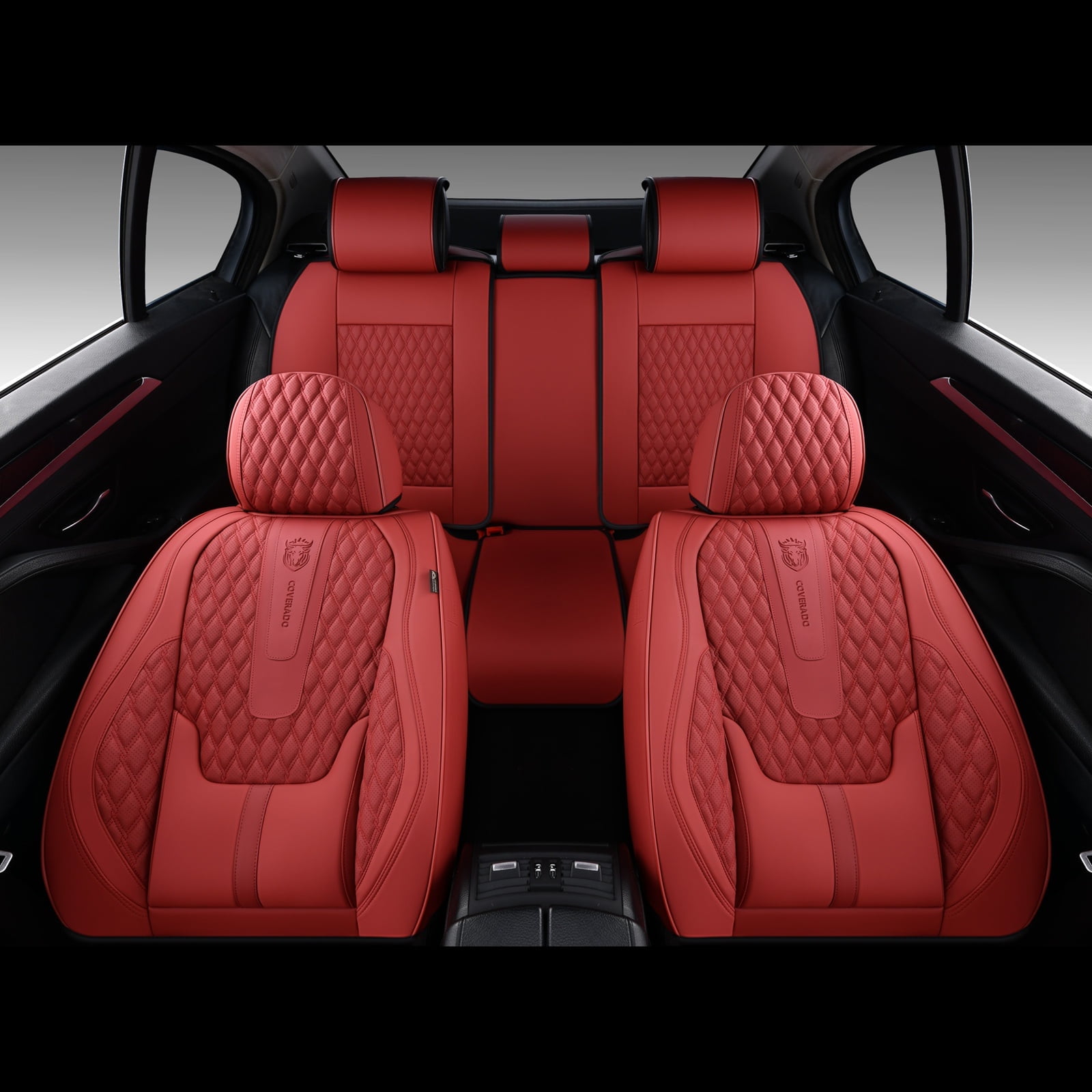 Coverado Red Car Seat Covers Full Set 5 Seats Waterproof Faux Leather Auto Seat Protectors With