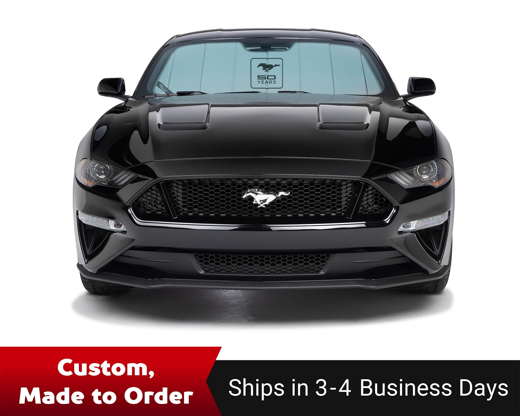 Covercraft UVS100 Custom Sunscreen with Black Mustang 50 Years Logo for ...