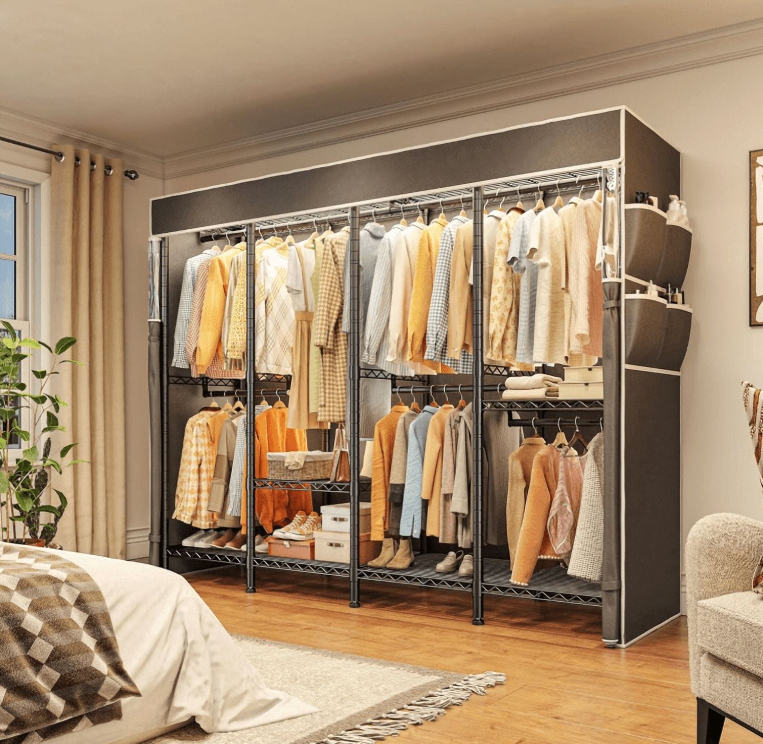 Covered Clothes Rack Loads 1100LBS, Heavy Duty Clothing Rack with ...