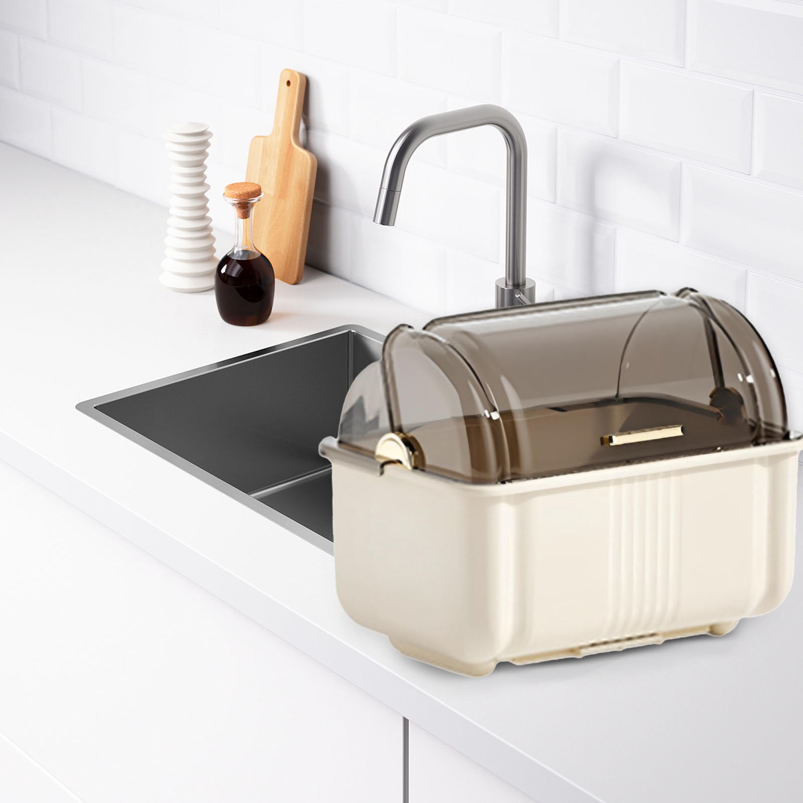Covered Dish Drying Rack with Drainboard Stackable Kitchen Organizer ...