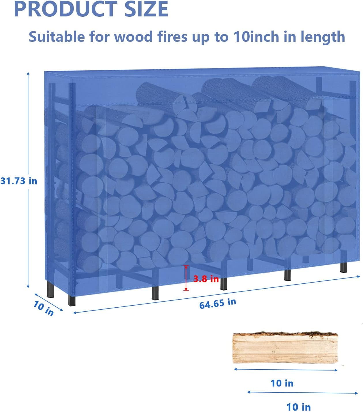 Covered Firewood Rack Outdoor Indoor Heavy Duty Log Stand Adjustable ...