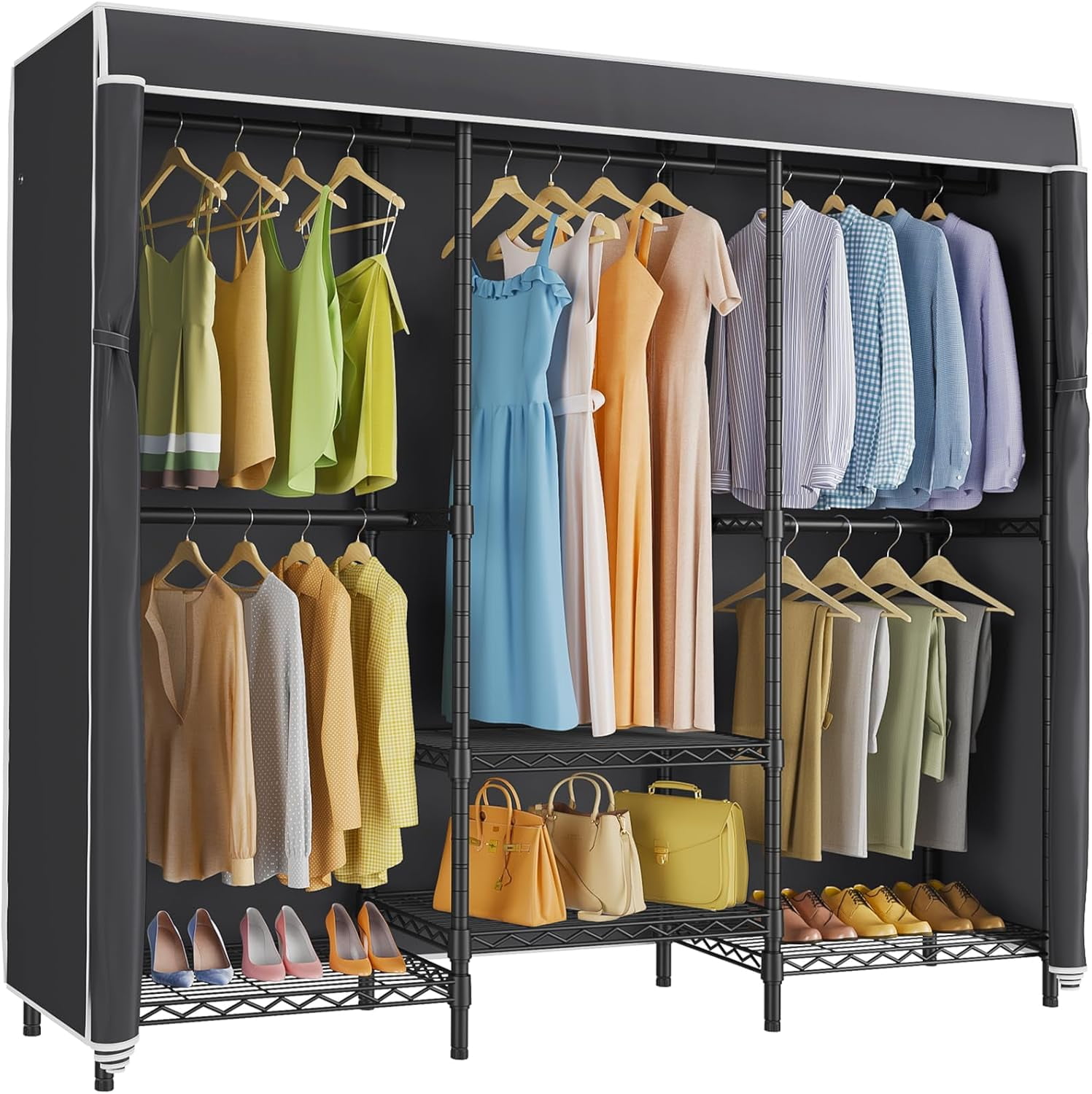 Covered Garment Rack Heavy Duty Clothes Rack with Cover and Adjustable ...