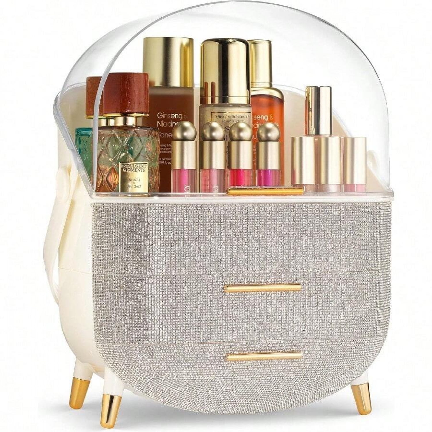 Covered Makeup Cosmetic Countertop - Large Cosmetic Organizer - Oval ...