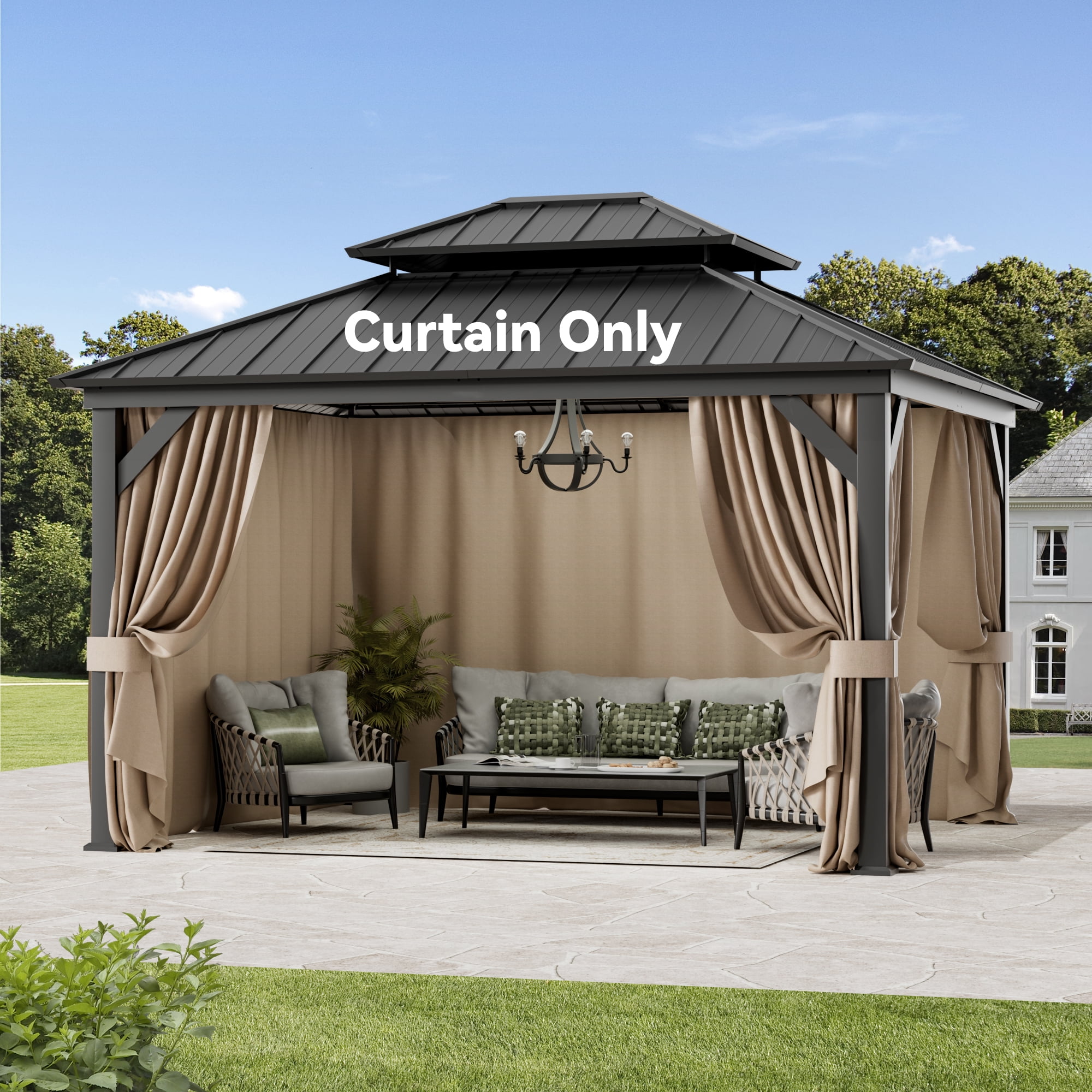 Covered Outdoor Gazebo Curtain Replacement Universal 4-Panel Sidewalls ...