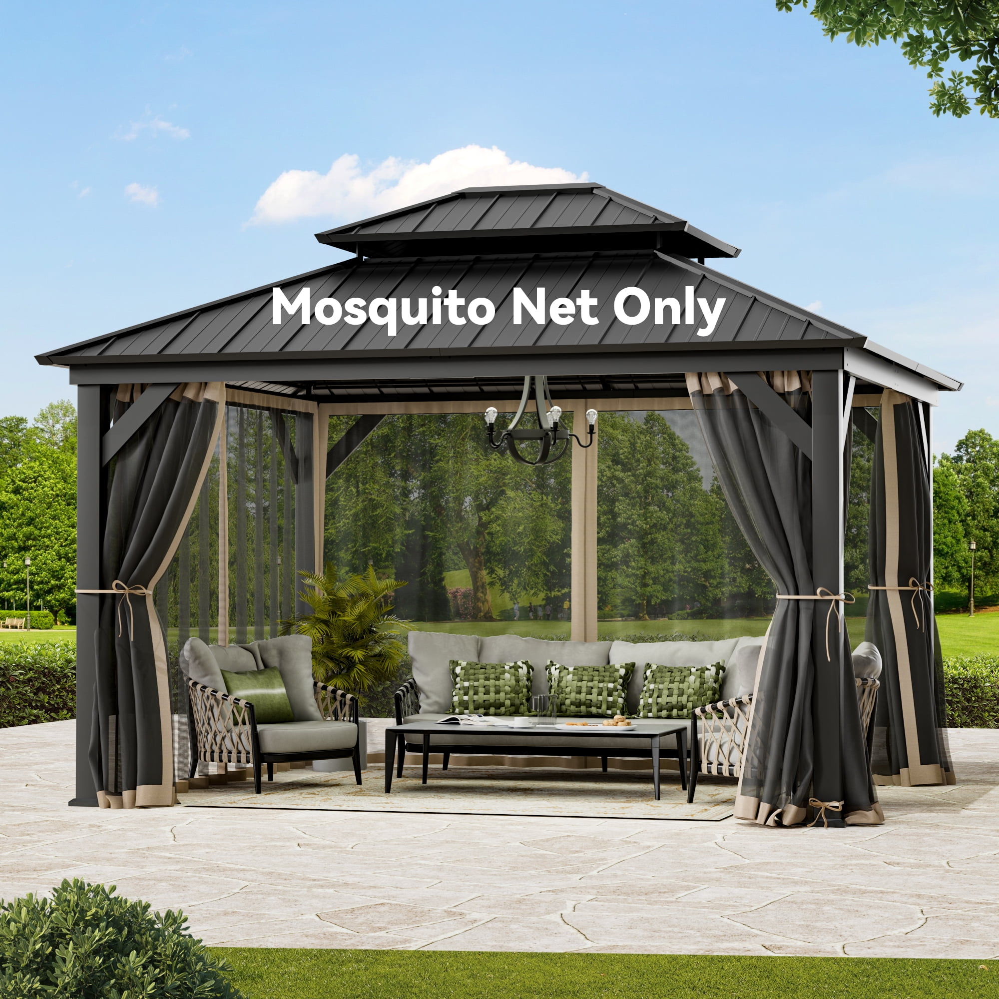 Covered Outdoor Gazebo Mosquito Netting Replacement Universal 4-Panel ...