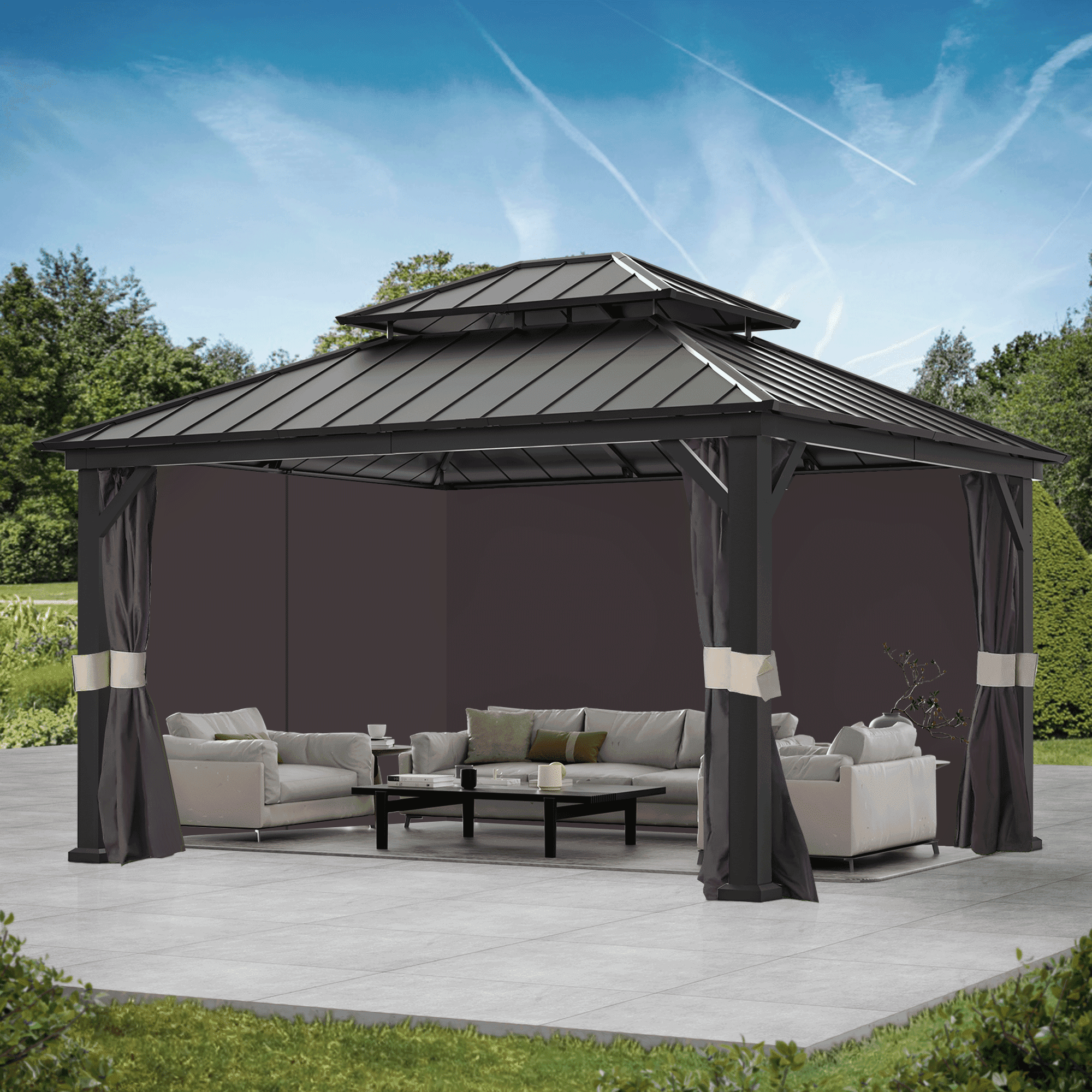 Covered Outdoor Gazebo Replacement Privacy Curtain with Zipper, Gazebo ...