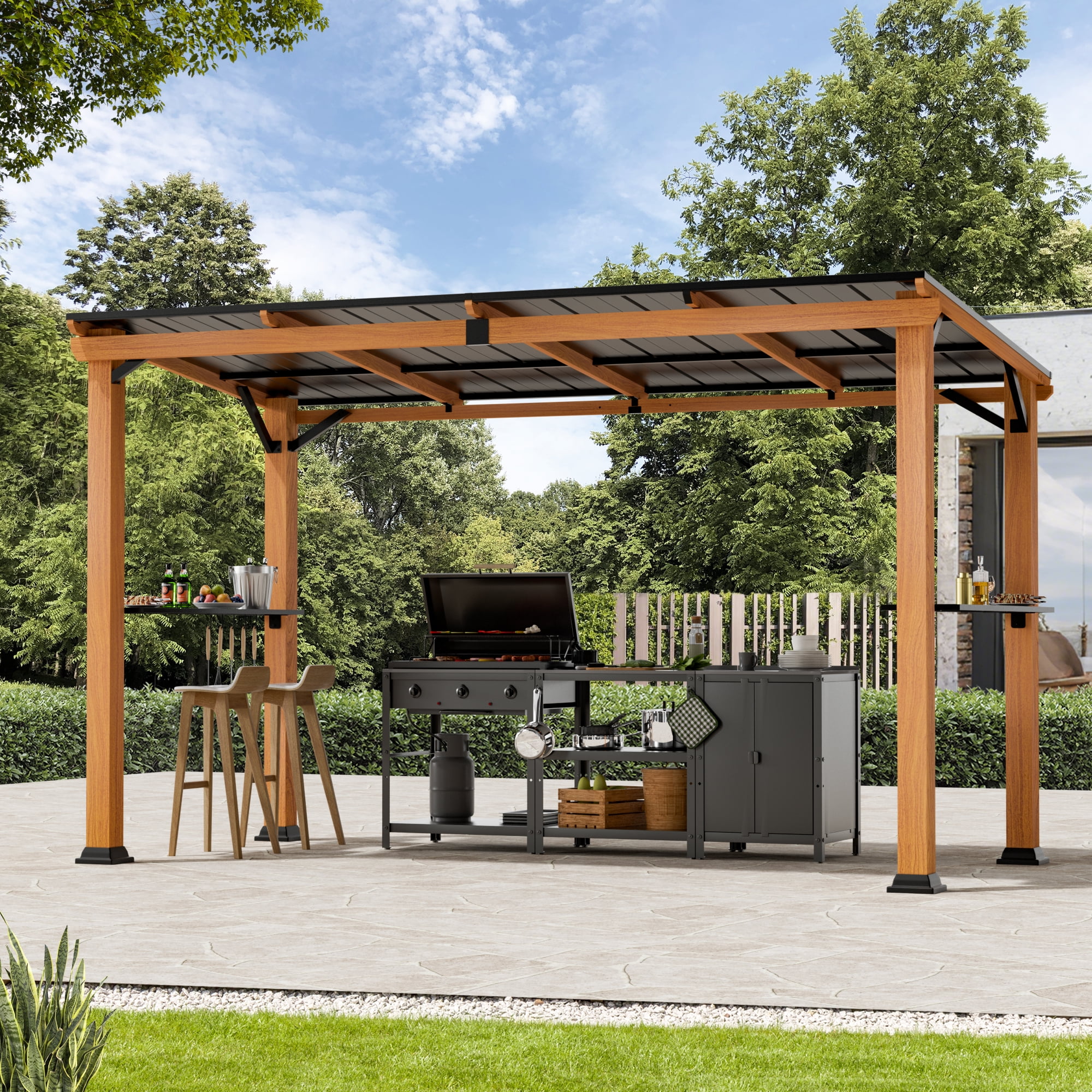 Covered Outdoor Hardtop Grill Gazebo 6'x12'with Side Shelf, Outdoor ...