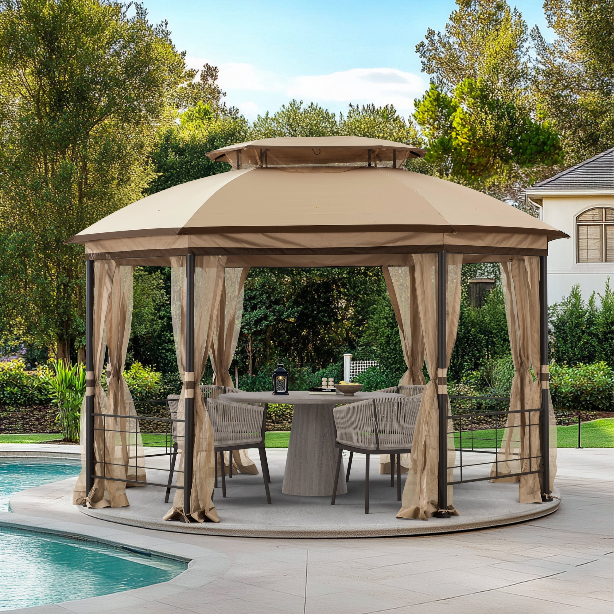 11'x13' Outdoor Living Gazebo with Netting and Hooks, UV & Rain Proof ...
