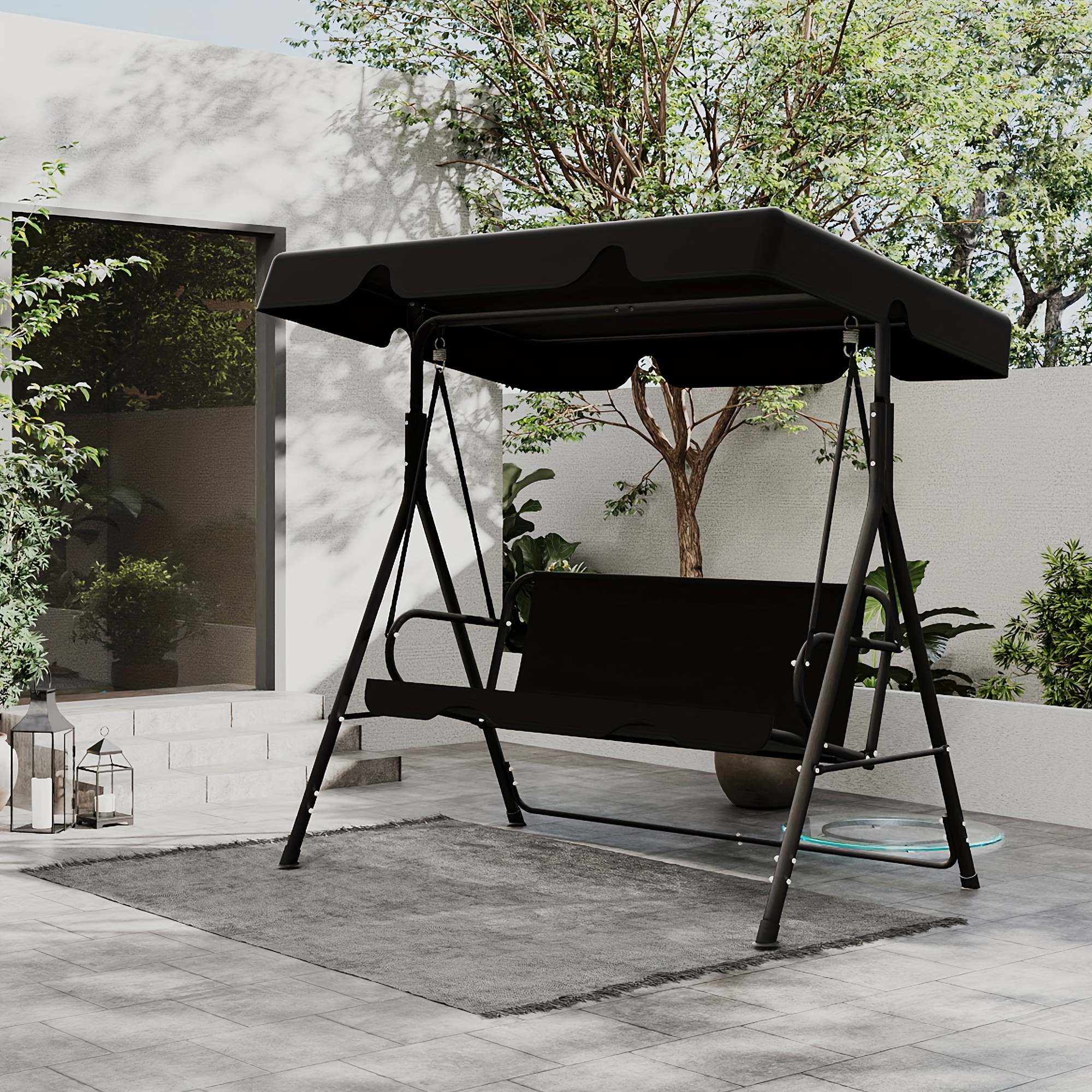 Covered Outdoor Patio Swing Glider With Canopy And Heavy Duty Stand ...