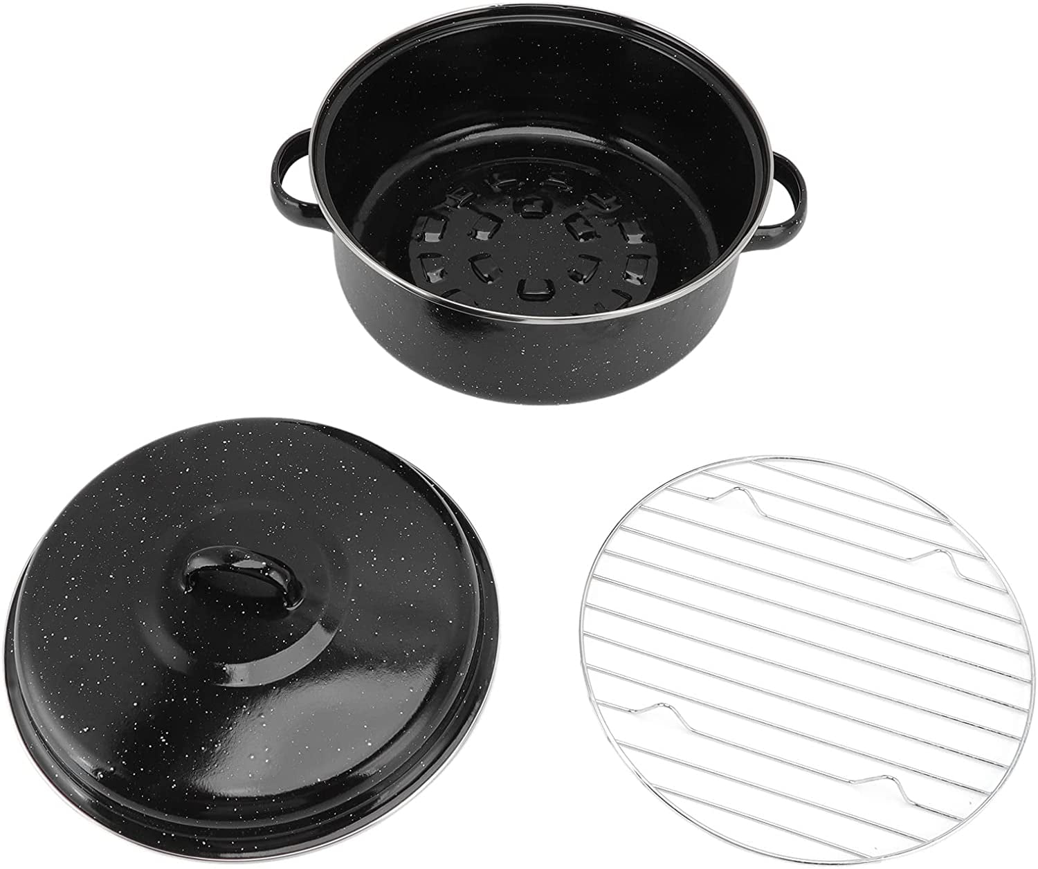 Covered Oval Roaster, Roasting Pan Black Speckled Finish Household ...