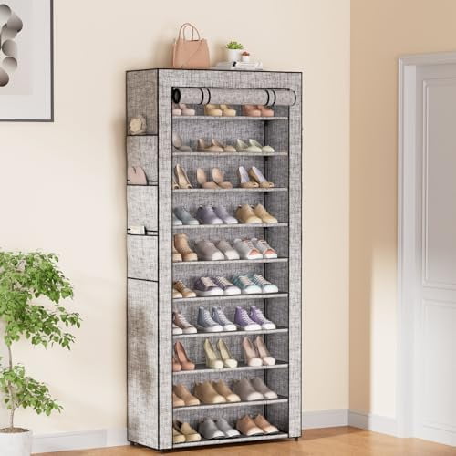 Covered Shoe Rack Tall Metal Shoes Rack Organizer for Entryway Garage ...