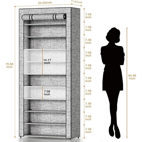 Covered Shoe Rack Tall Metal Shoes Rack Organizer for Entryway Garage ...