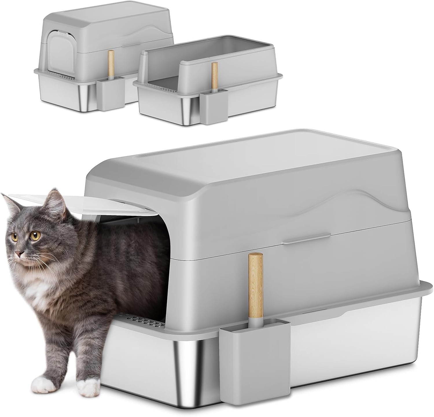 Covered Stainless Steel Litter Box, Extra Large Enclosed Cat Litter ...