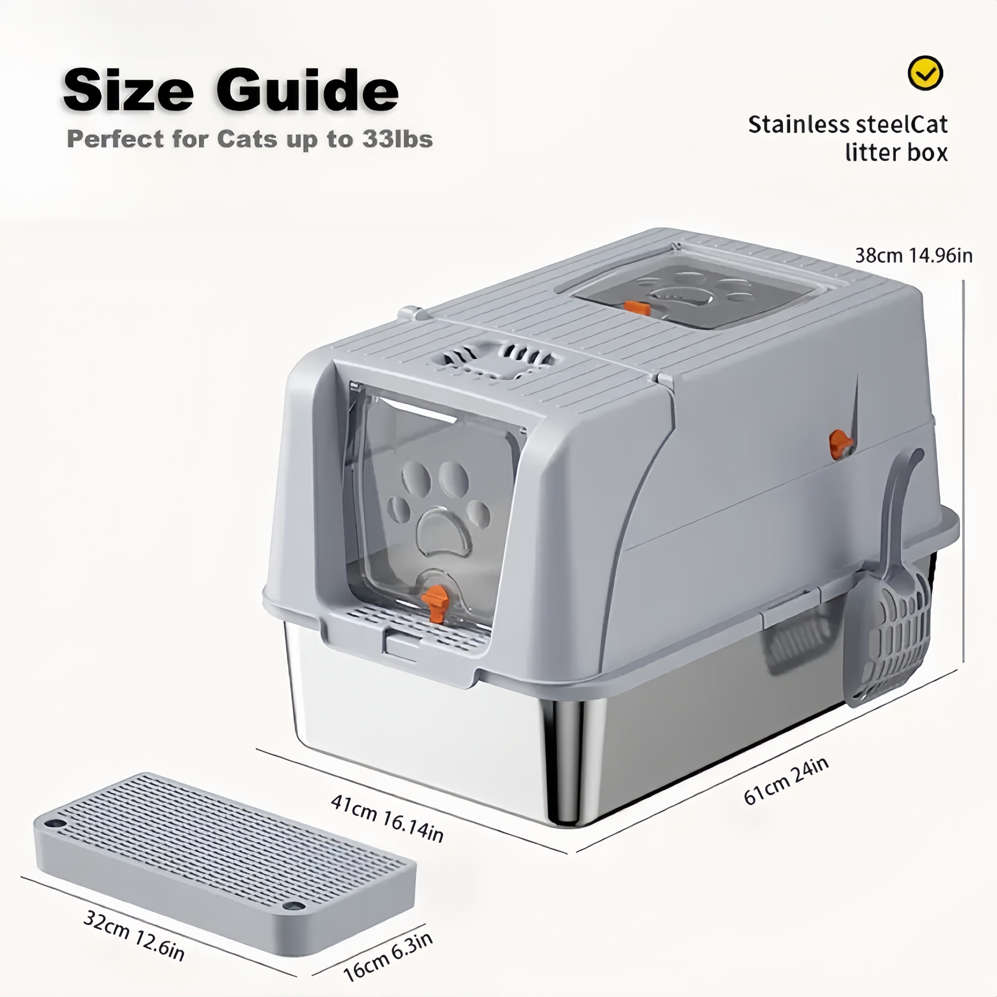 Covered Stainless Steel Litter Box with Lid Large Enclosed High Sided ...