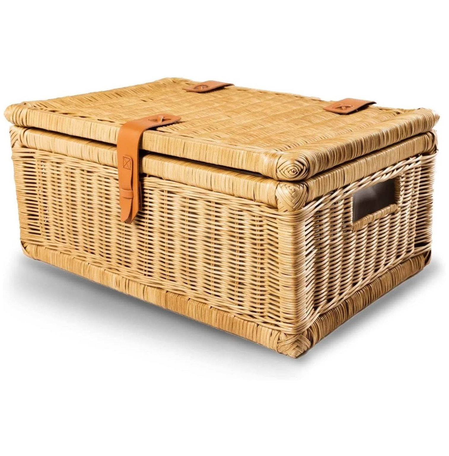 Covered Wicker Storage Basket, Large, 20 in L x 14 in W x 8 in H ...