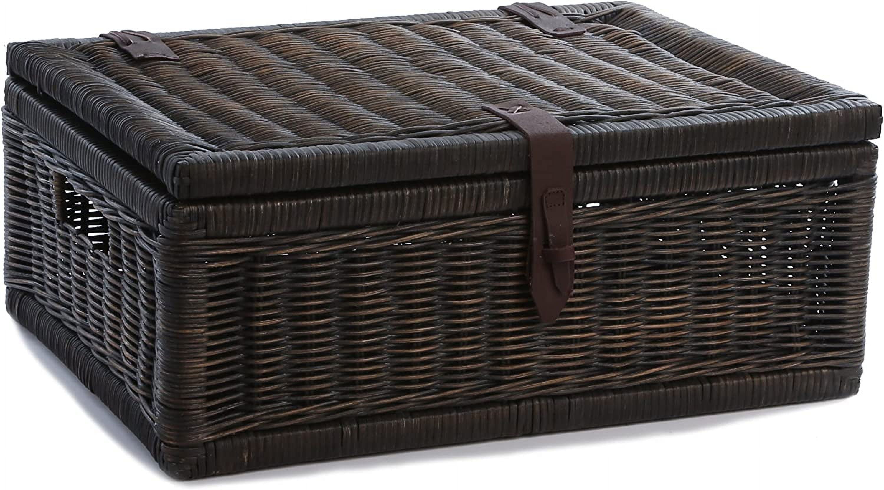 Covered Wicker Storage , Large, 20 in L x 14 in W x 8 in H, Antique ...