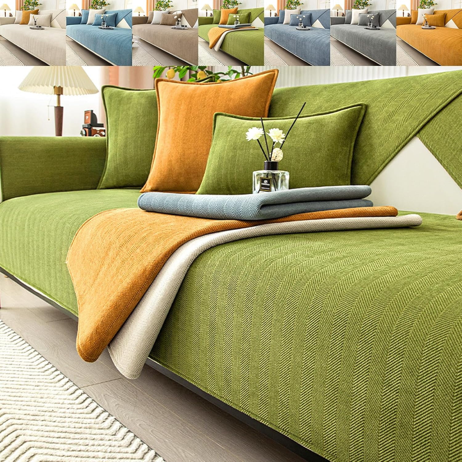 Coverfect Herringbone Chenille Sofa Cover, Coverfect Couch Covers Non ...