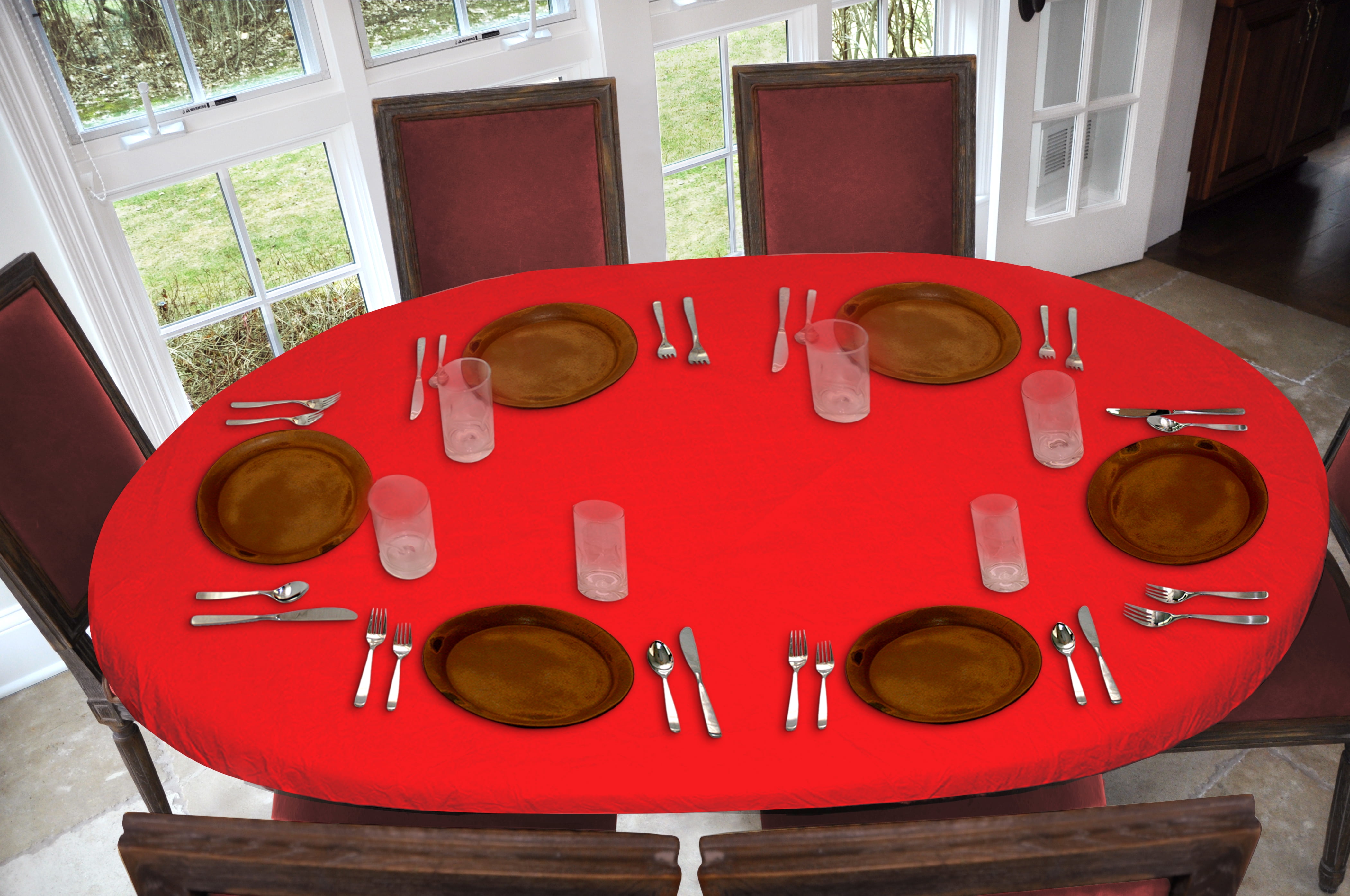 Walmart Deluxe Elastic Edged Oval Table Cover - Waterproof Plastic, Red ...