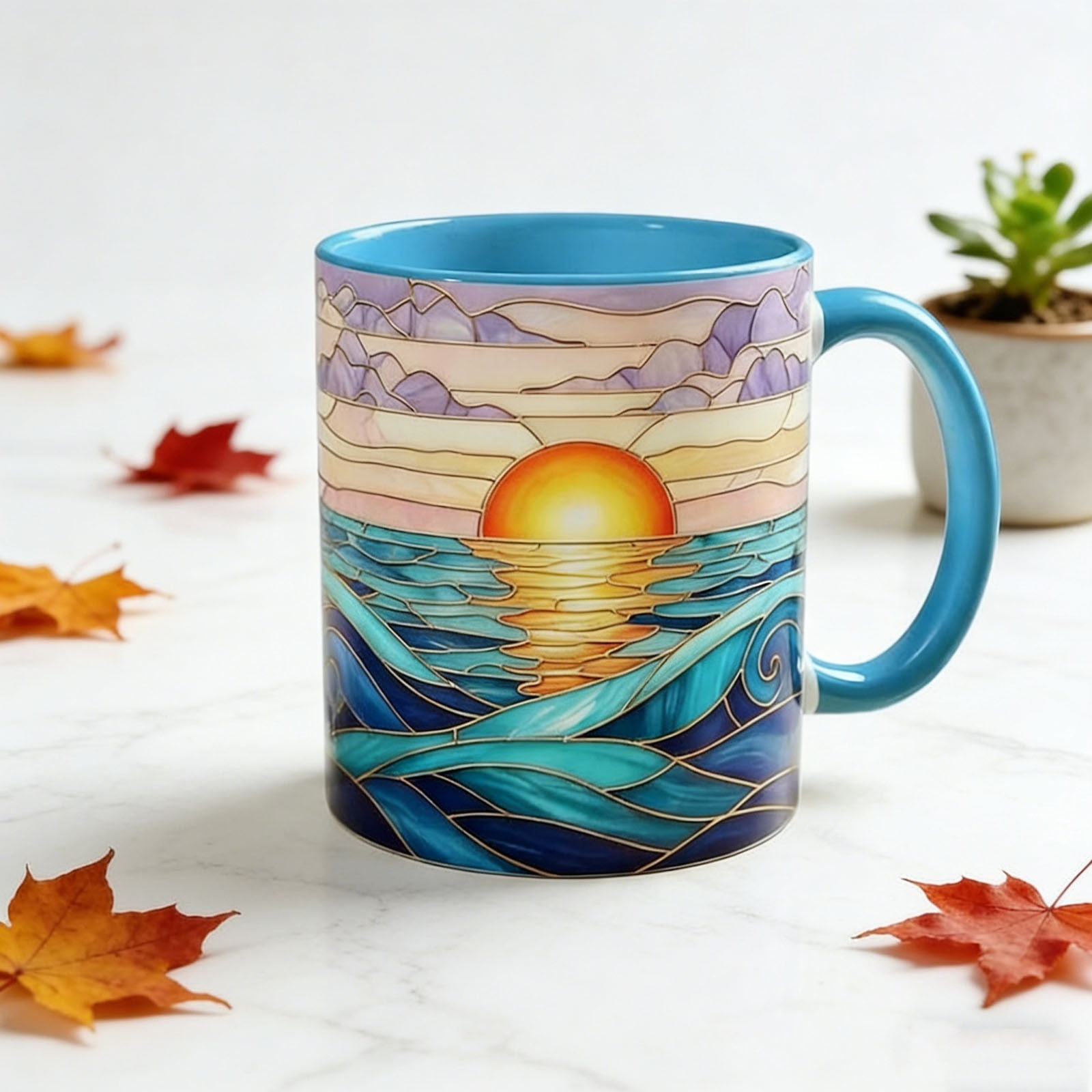 Coveted Goods Ocean Wave Coffee Mug (One Mug) – Stained Glass Art Style ...