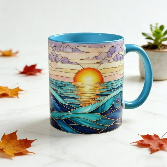 Coveted Goods Ocean Wave Coffee Mug (One Mug) – Stained Glass Art Style ...