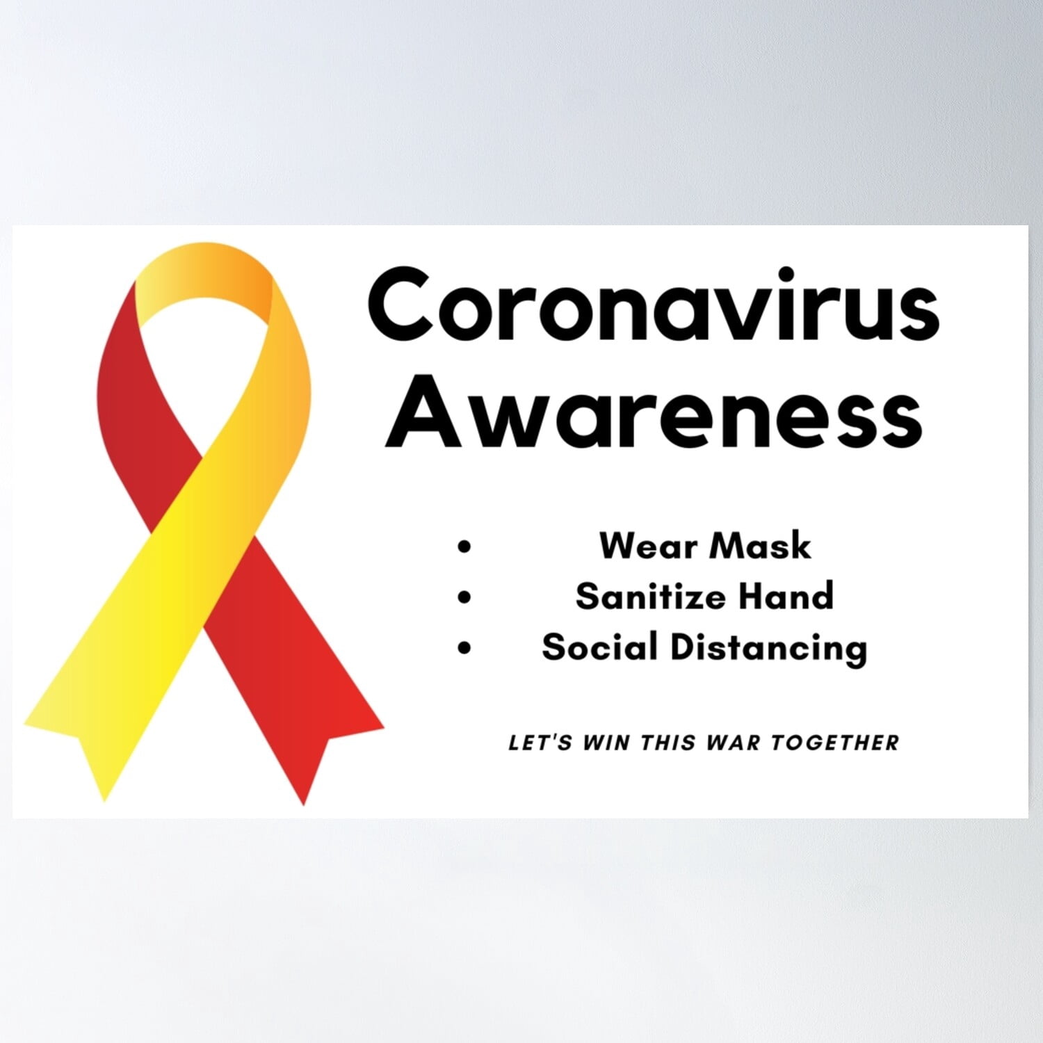 Covid-19 Awareness Ribbon Poster Wall Art, Modern Wall Decor, 8x12 ...