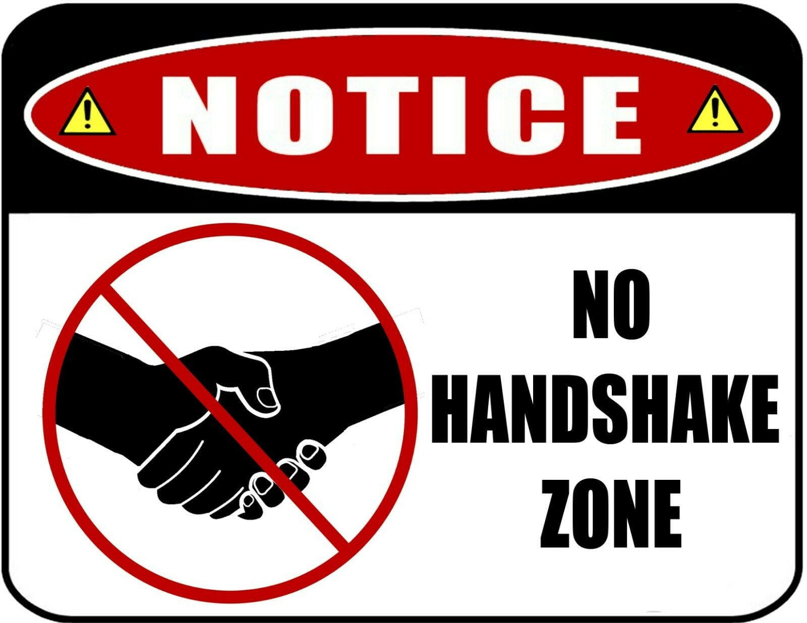 Covid-19 Notice - No Handshake Zone (Red) 11.5" x 9" Laminated Sign ...