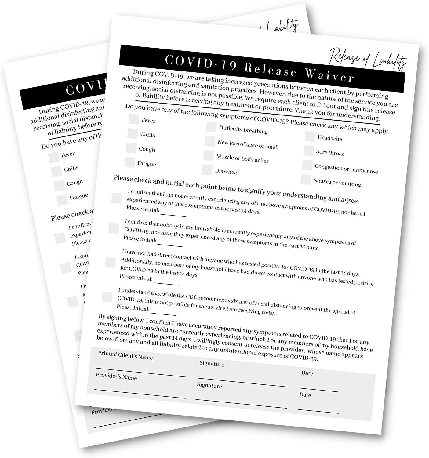 Covid Liability Release Forms for Med Spas, Lash Extensions, Doctors ...