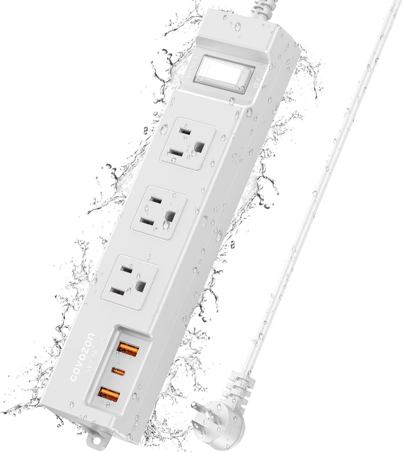 Covozon IPX6 Outdoor Surge Protector, 3 Outlets, 3 USB Ports ...