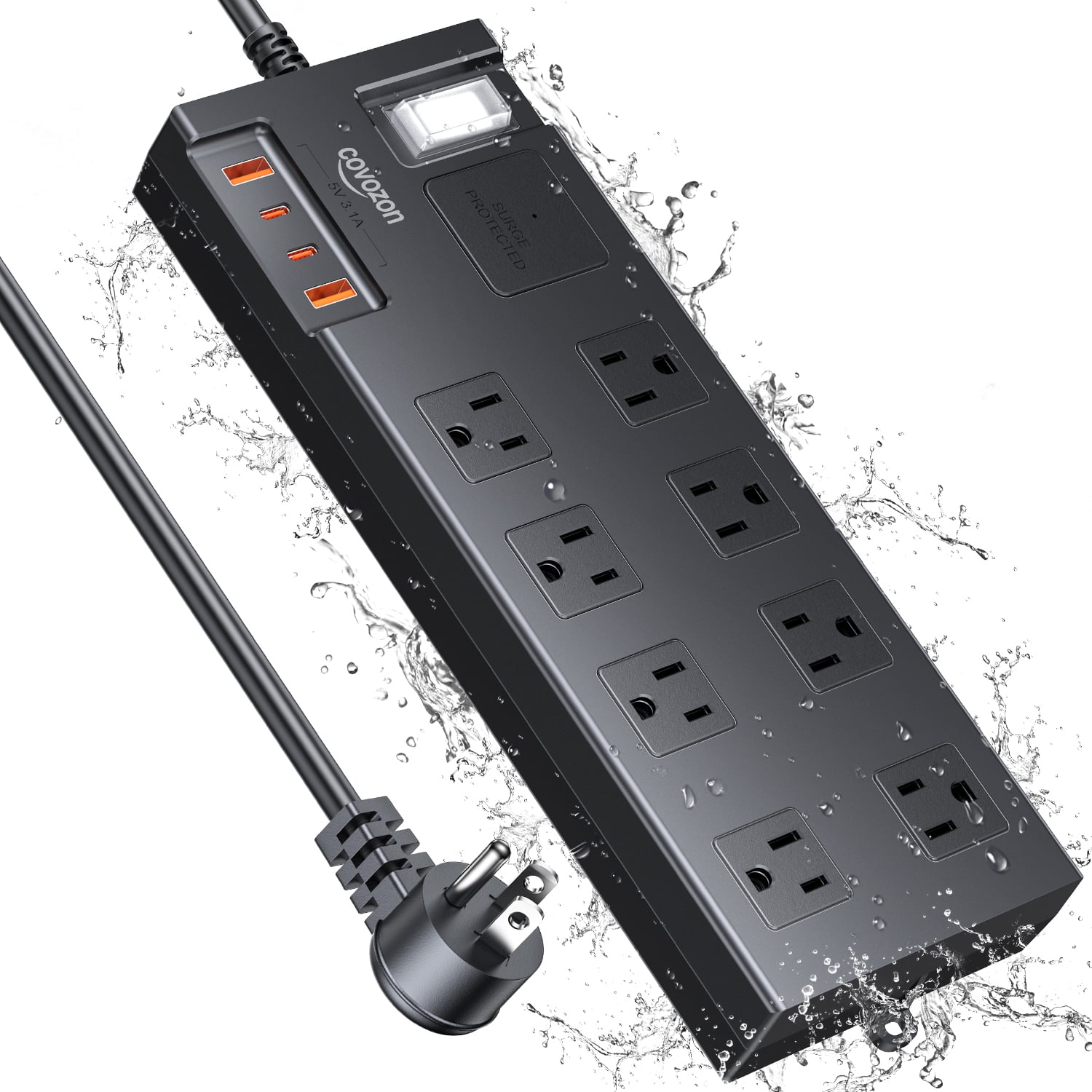 Covozon Outdoor Power Strip, Waterproof Surge Protector, 8 Outlets, 4 ...