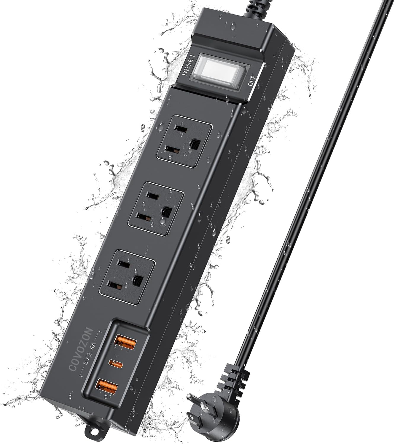covozon IPX6 Outdoor Power Strip, 6ft Waterproof Surge Protector, 3 AC ...