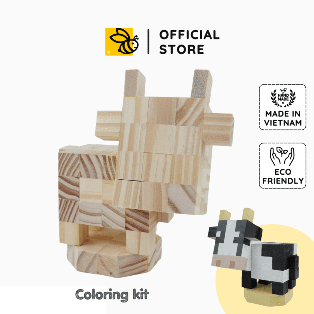 Cow 3D Wooden Model – Minecraft-Style Pixel Art DIY Gift & Decor, Black ...