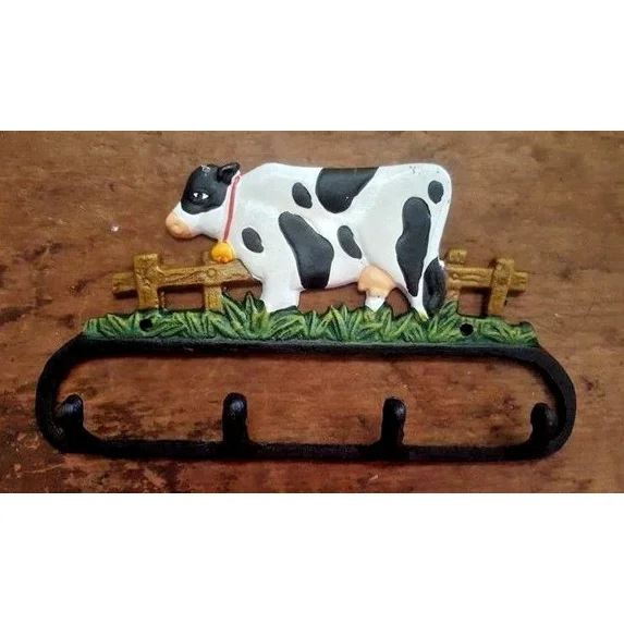 Cow 4 Hook Bathroom Or Kitchen Towel Hanger, Rustic Farmhouse Country ...