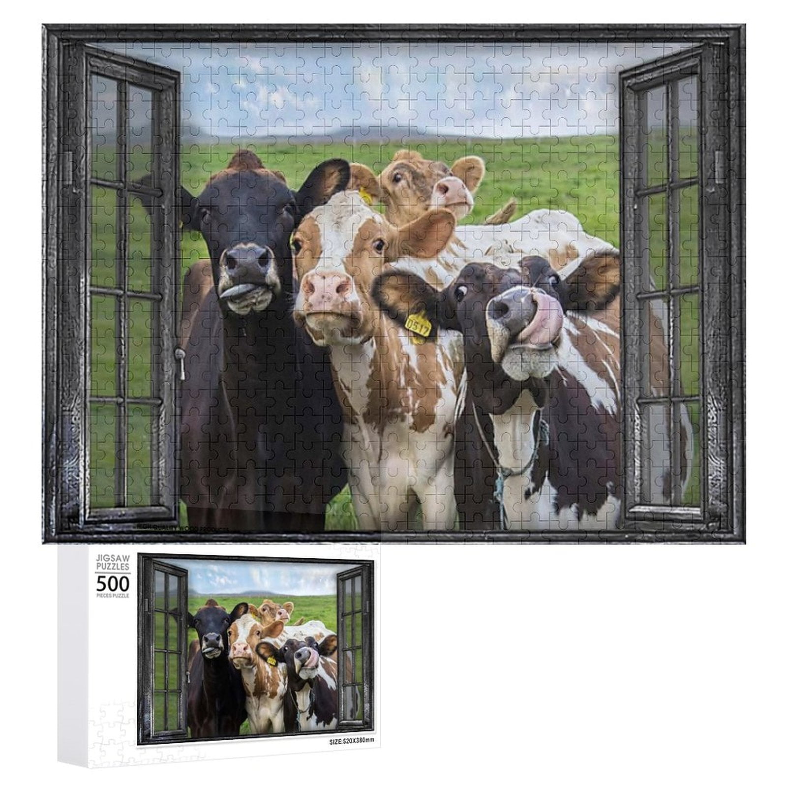 Cow 500 Piece Jigsaw Puzzles for Adults - Rustic Farmhouse Farm Funny ...