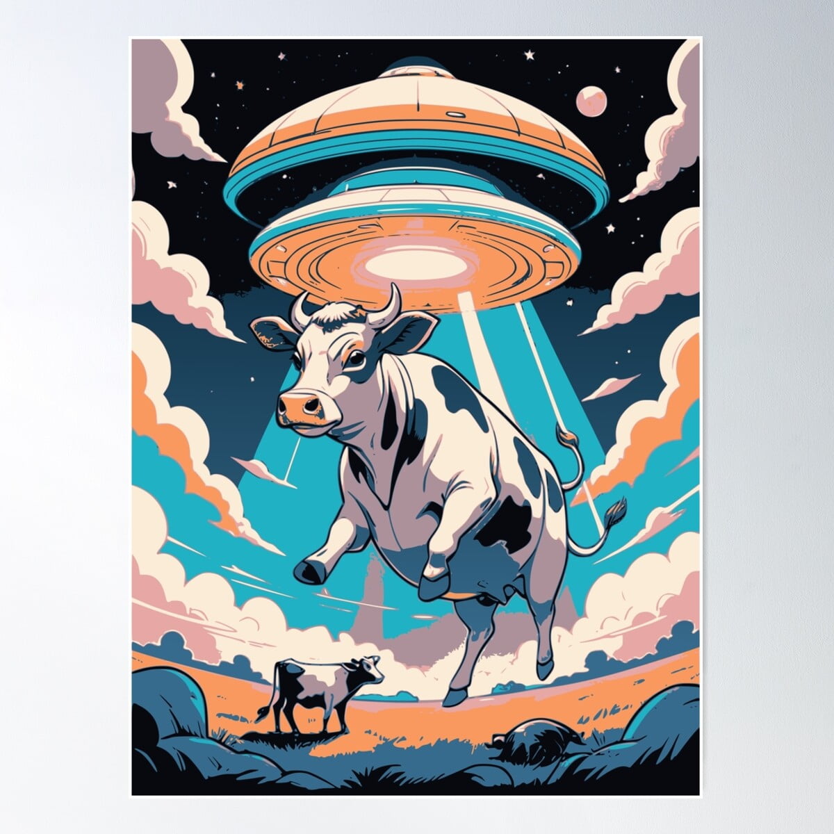 Cow Abduction Poster Wall Art, Modern Wall Decor For Living Room ...