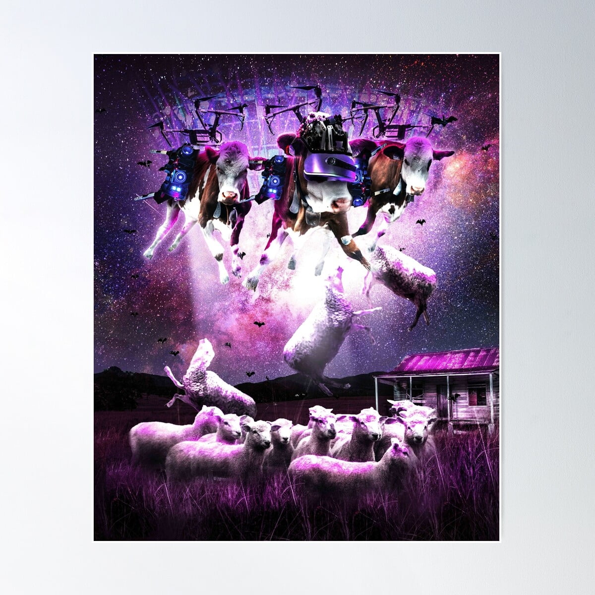 Cow Abduction Sheep Poster Wall Art, Modern Wall Decor For Living Room ...