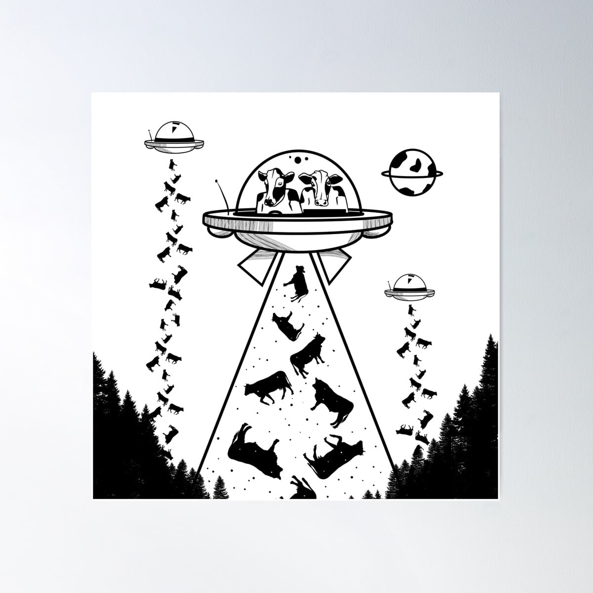 Cow Alien Abduction Poster Wall Art, Modern Wall Decor For Living Room ...
