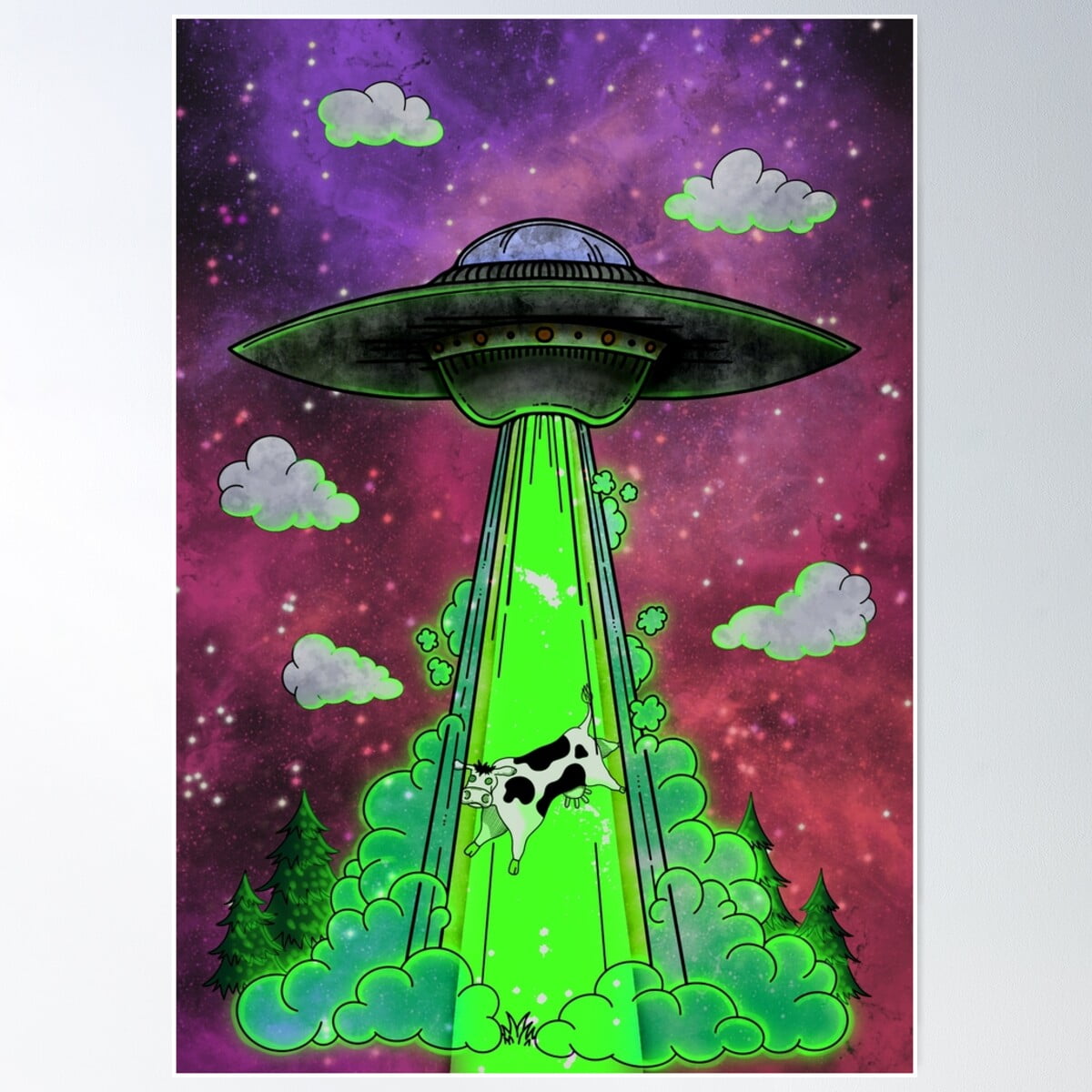 Cow Alien Abduction Poster Wall Art, Modern Wall Decor For Living Room ...