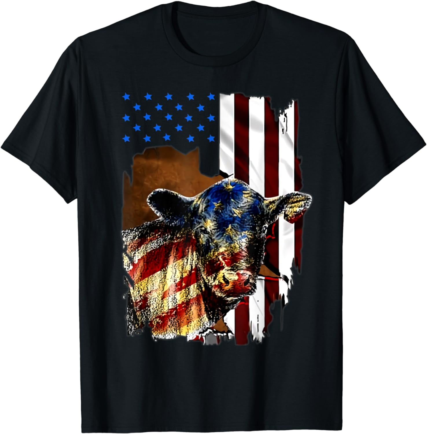 Cow American Flag Heifer US 4th Of July Farm Cattle USA Gift T-Shirt ...