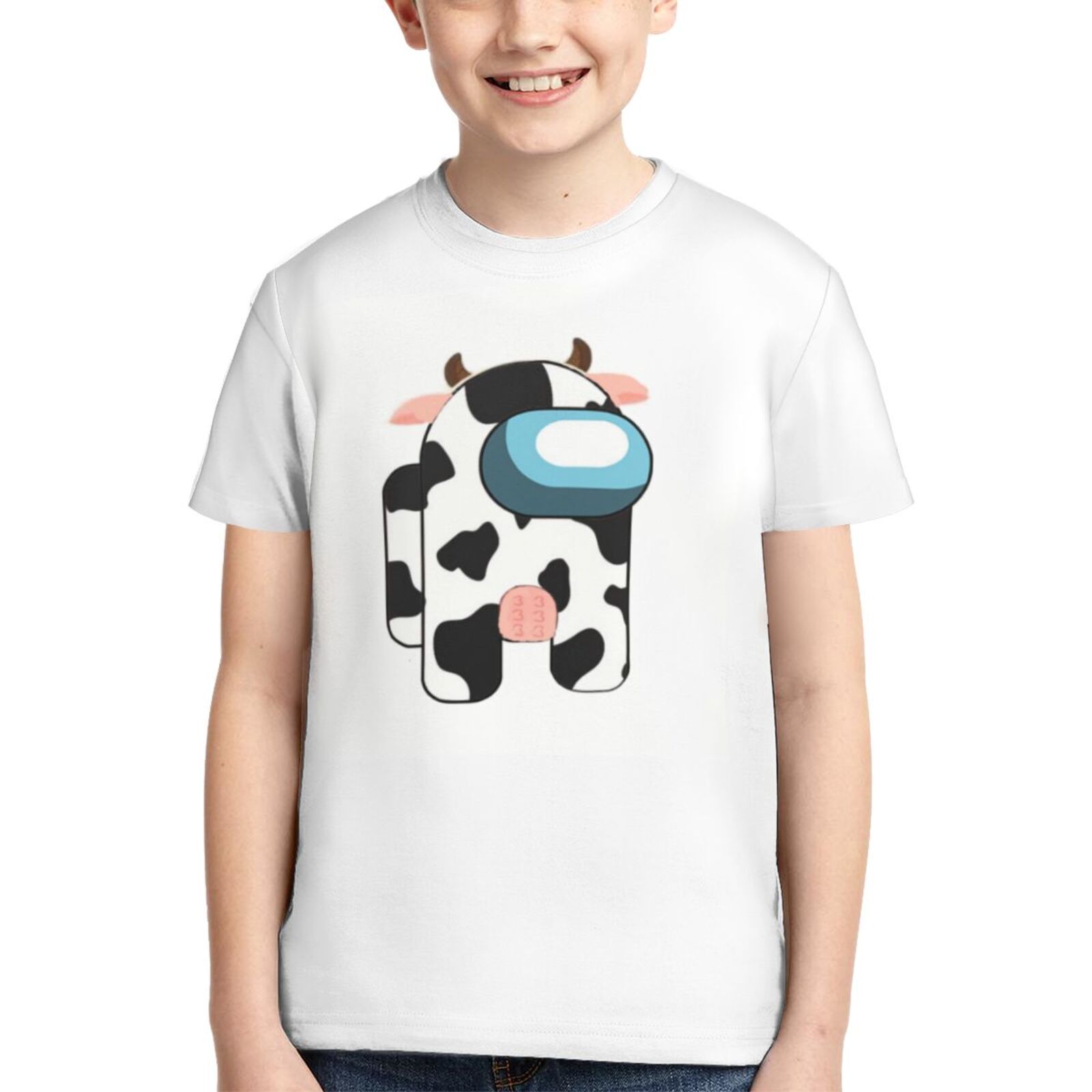 Cow Among-Us Imposter Crewmate T-Shirt Kids' Tees Crewneck Cotton Solid ...