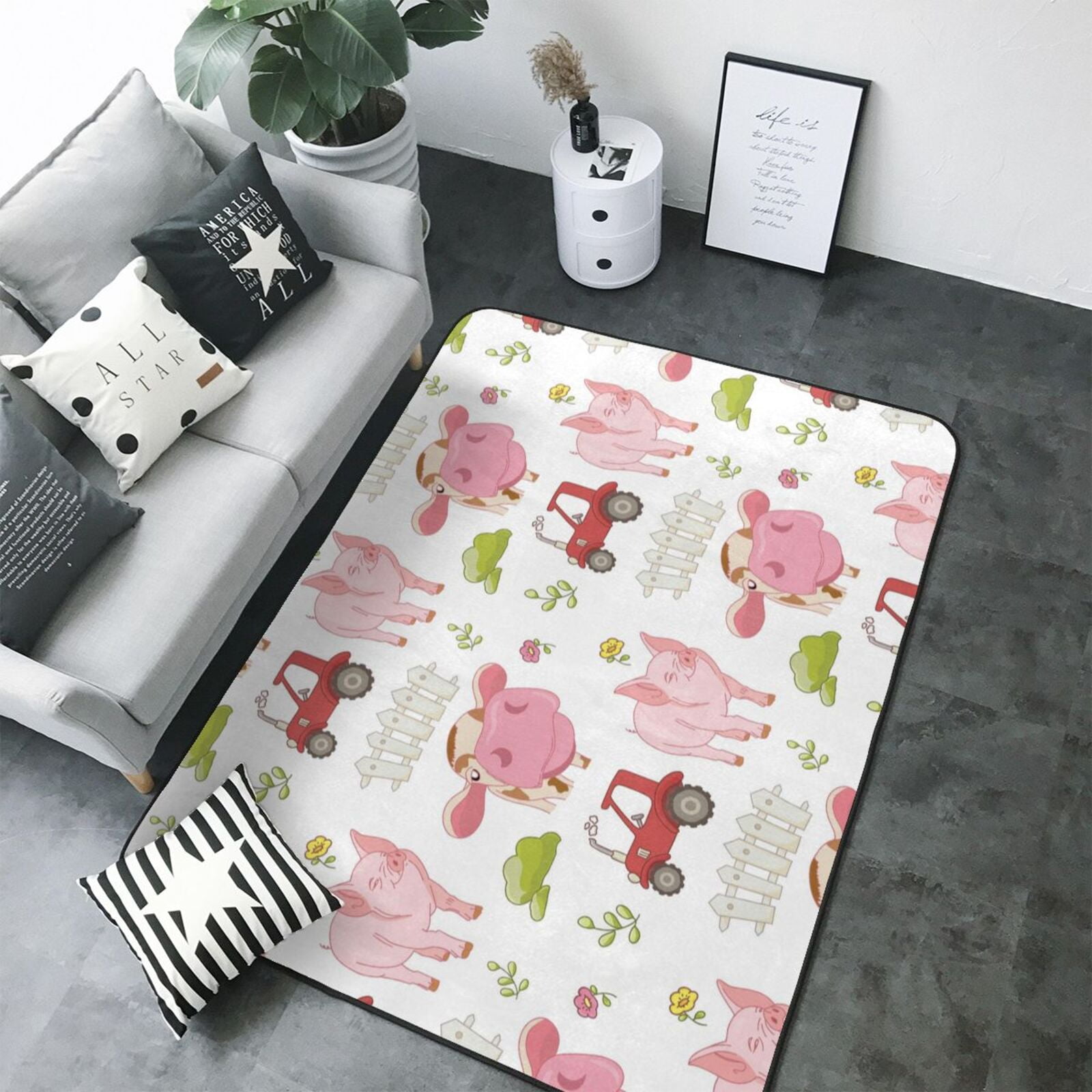 Cow And Pig Area Rugs for Living Room Bedroom, 5x7 Soft Throw Washable ...