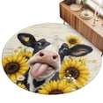 Cow Animal Area Rugs 5' (Round) Yellow Sunflower Farmhouse Vintage ...