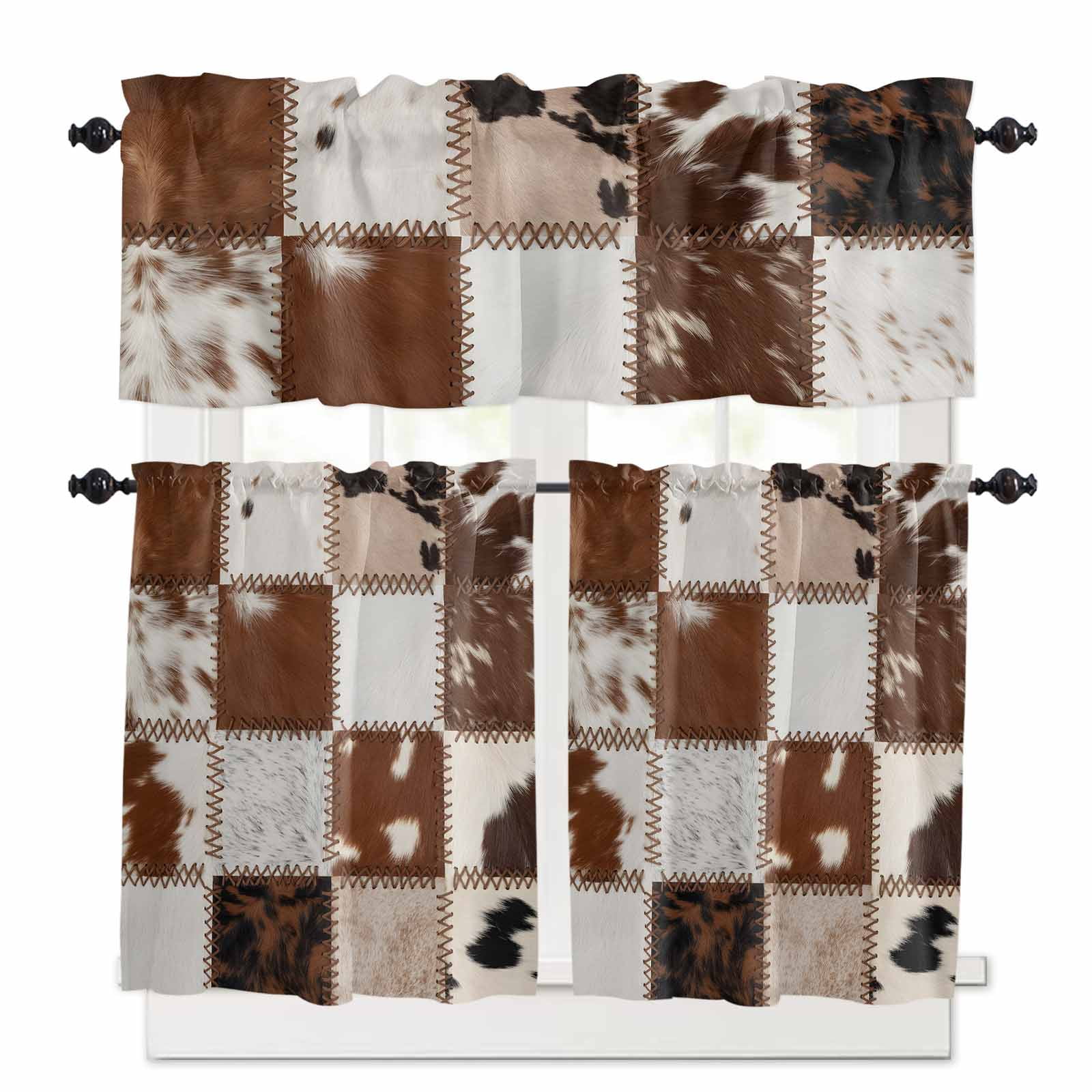 Cow Animal Fur Skin Kitchen Curtains Valance and Tier Set Western ...