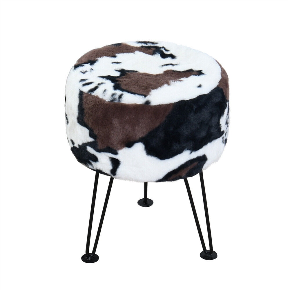 Cow Animal Print Faux Fur Bench Ottoman with Black Metal Frame Home ...
