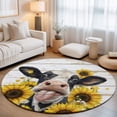 Cow Animal Washable Round Area Rug 7 ft, Yellow Sunflower White Wood ...