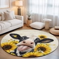 Cow Animal Washable Round Area Rug 8 ft, Yellow Sunflower Farmhouse ...